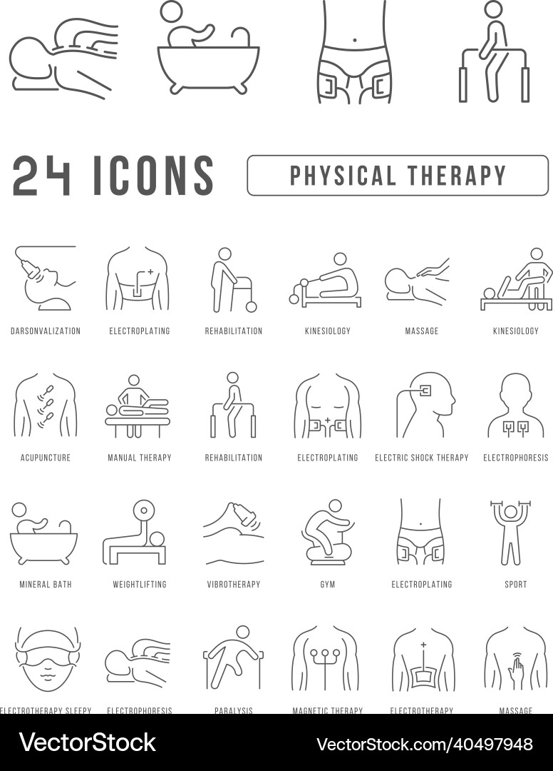 Set of linear icons physical therapy Royalty Free Vector