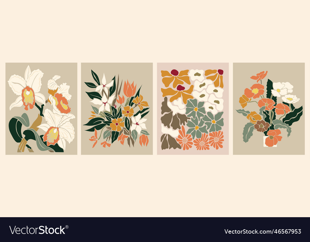 Abstract flower posters modern art set Royalty Free Vector