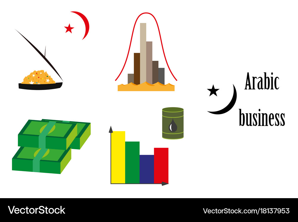 Assembly flat icons on theme arabic business Vector Image