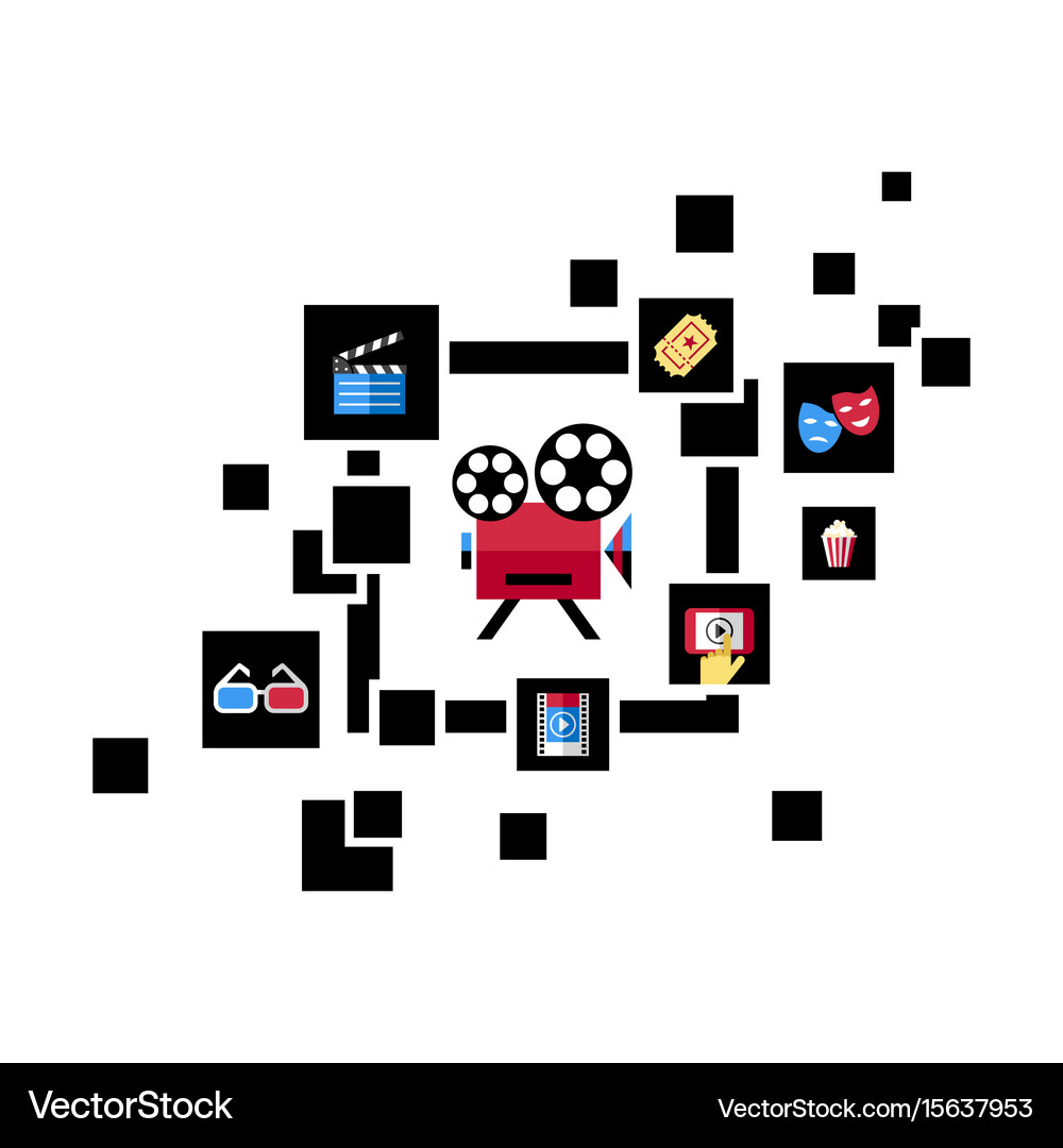 Digital red blue cinema icons Royalty Free Vector Image