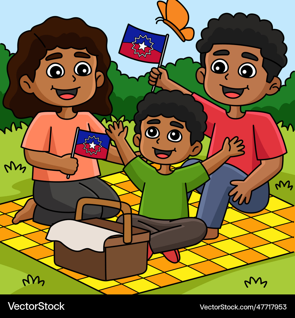 Family celebrating juneteenth colored cartoon Vector Image