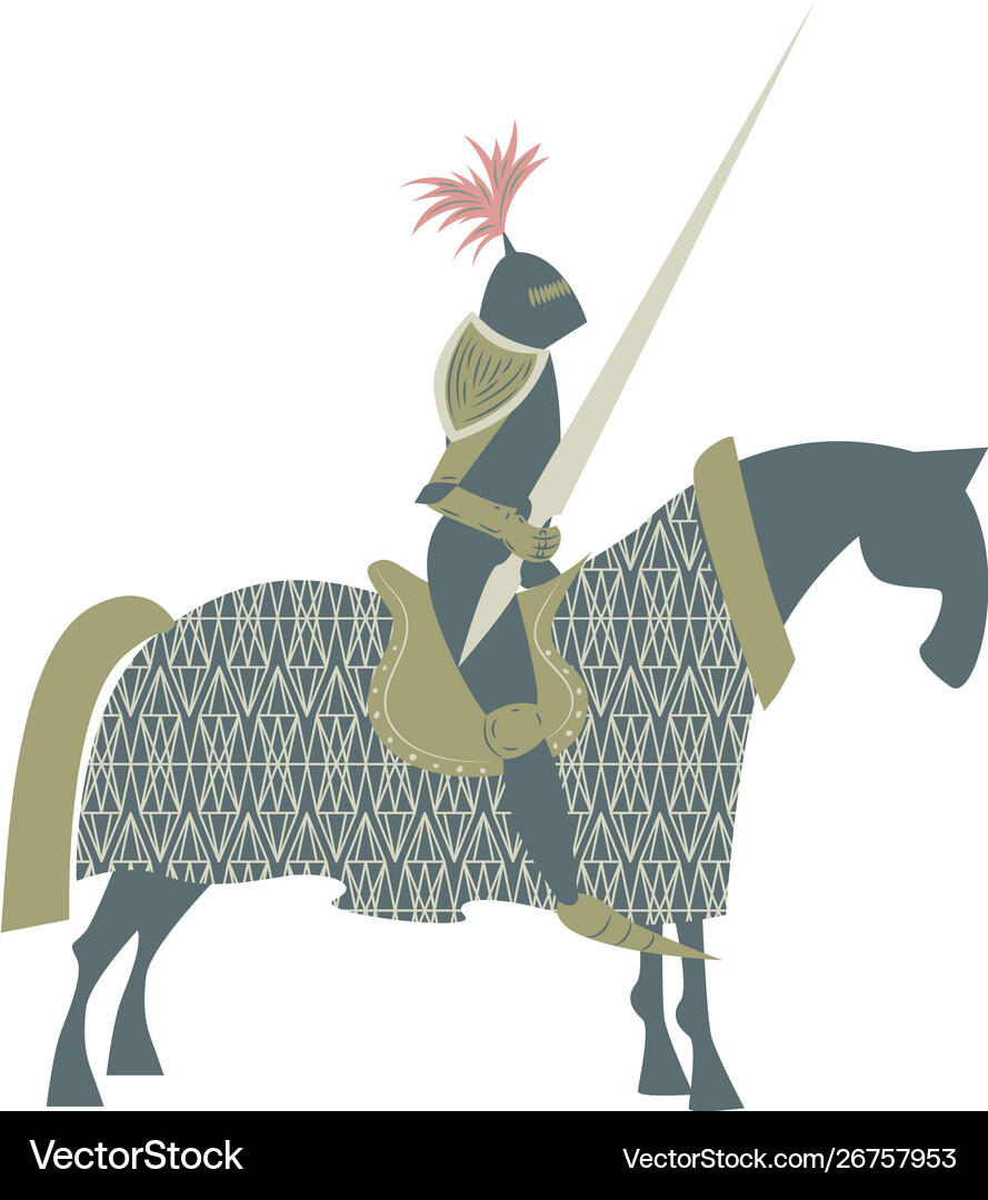 Knight on horse flat color white Royalty Free Vector Image
