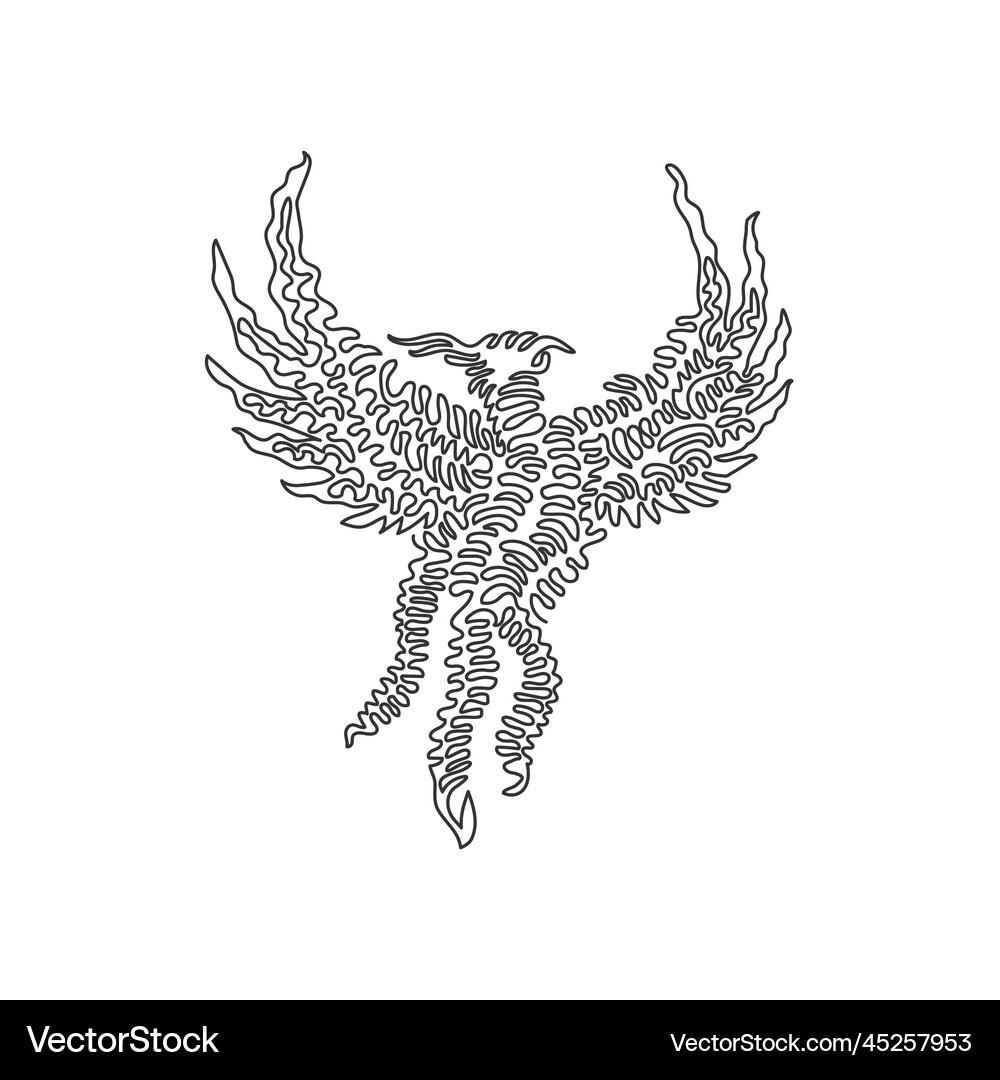 Single curly one line drawing of cute phoenix Vector Image