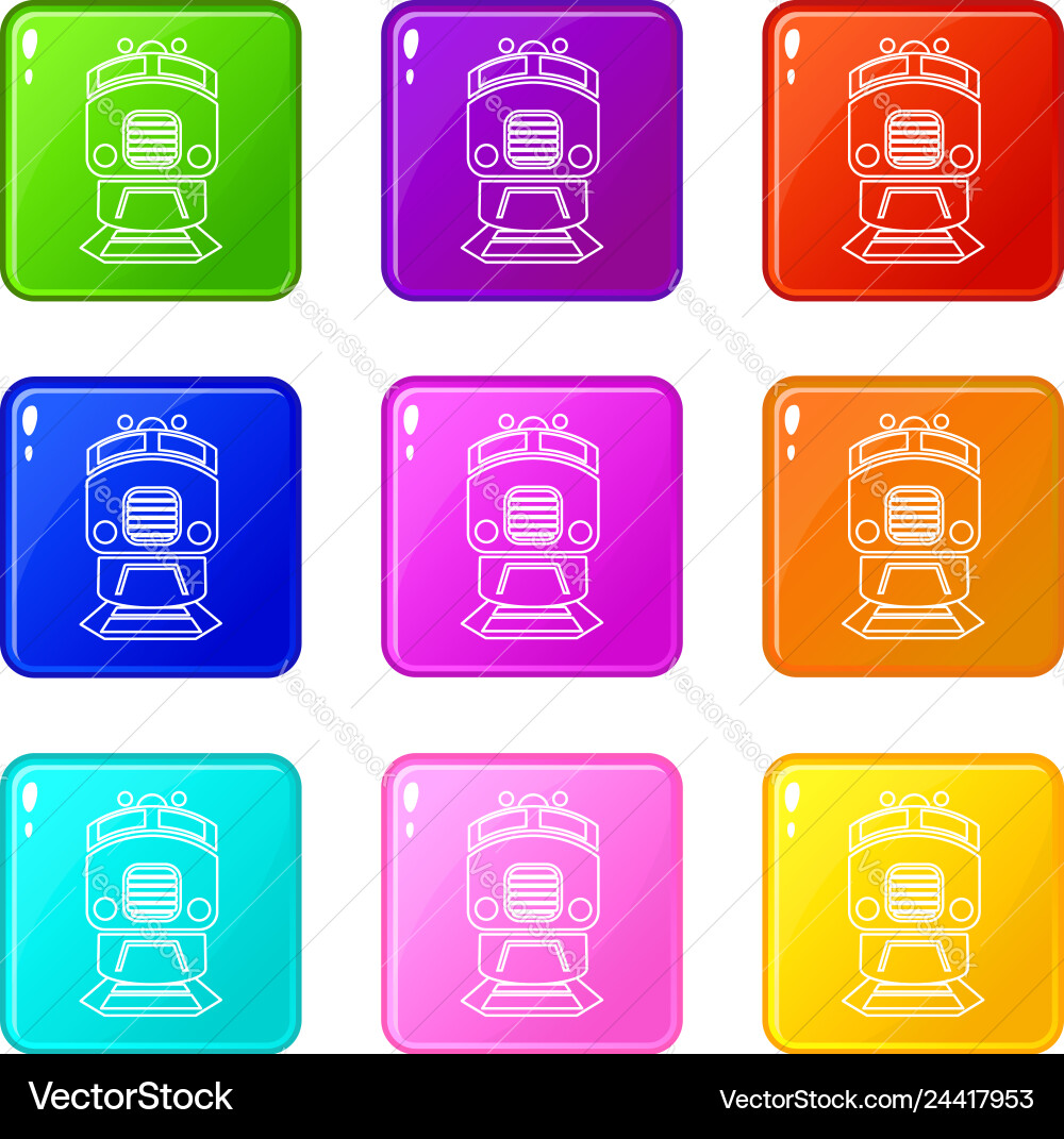 Train icons set 9 color collection Royalty Free Vector Image