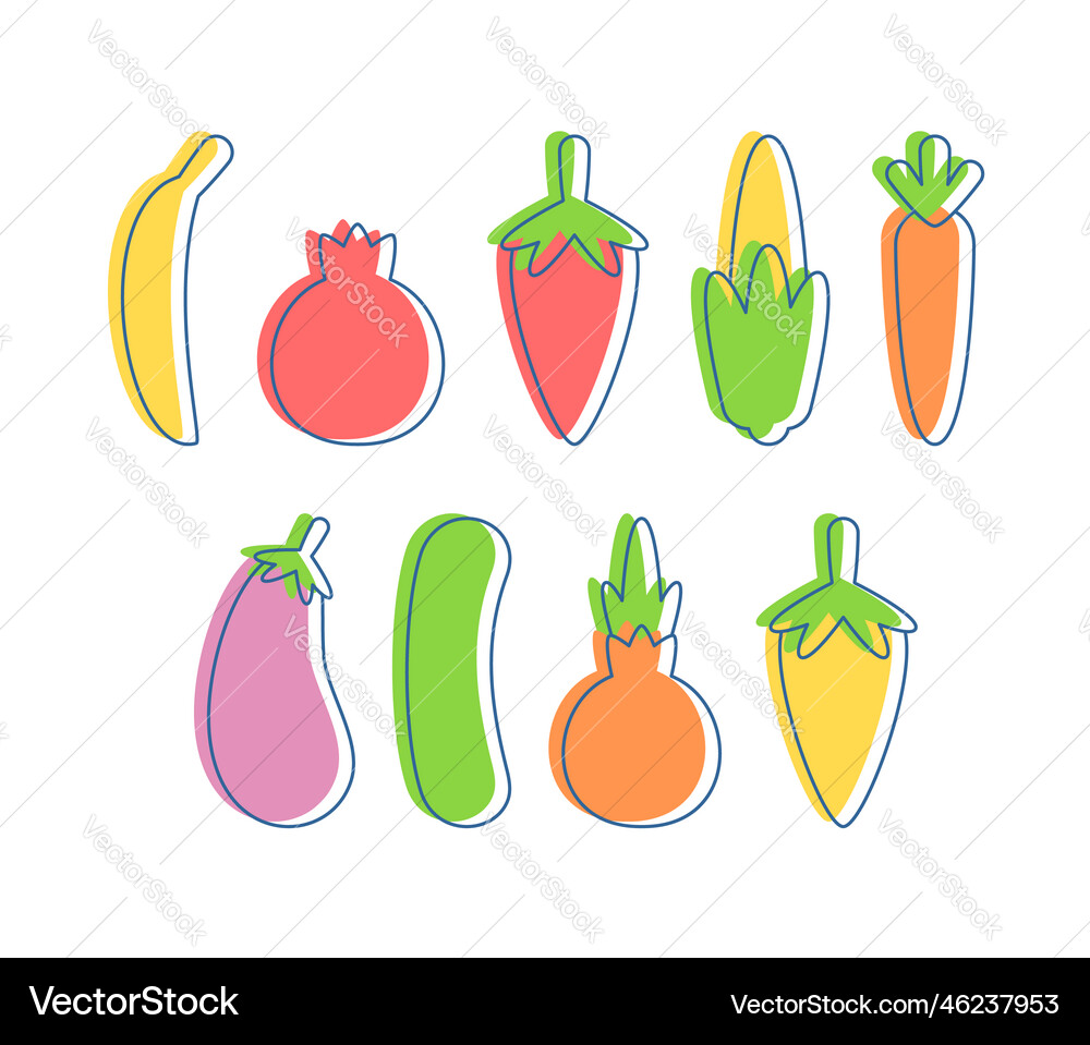 Vegetables set sign icon carrots and corn pepper Vector Image