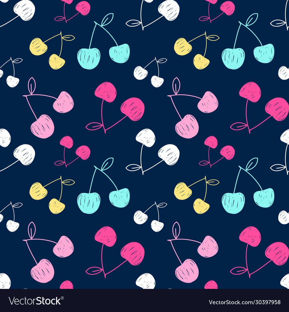 Hand drawing cherry pattern seamless Royalty Free Vector