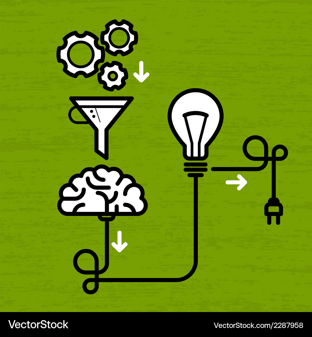 Invention mechanism with light bulb brain Vector Image