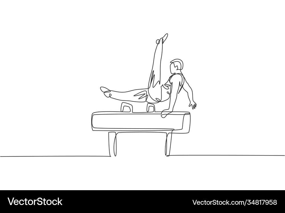 One single line drawing young handsome gymnast Vector Image
