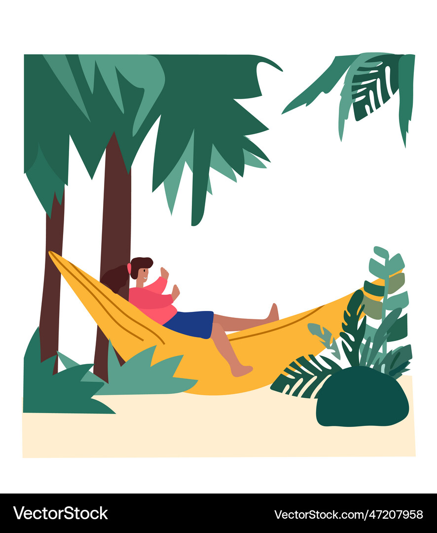 People reclining in shoreline hammocks basking Vector Image