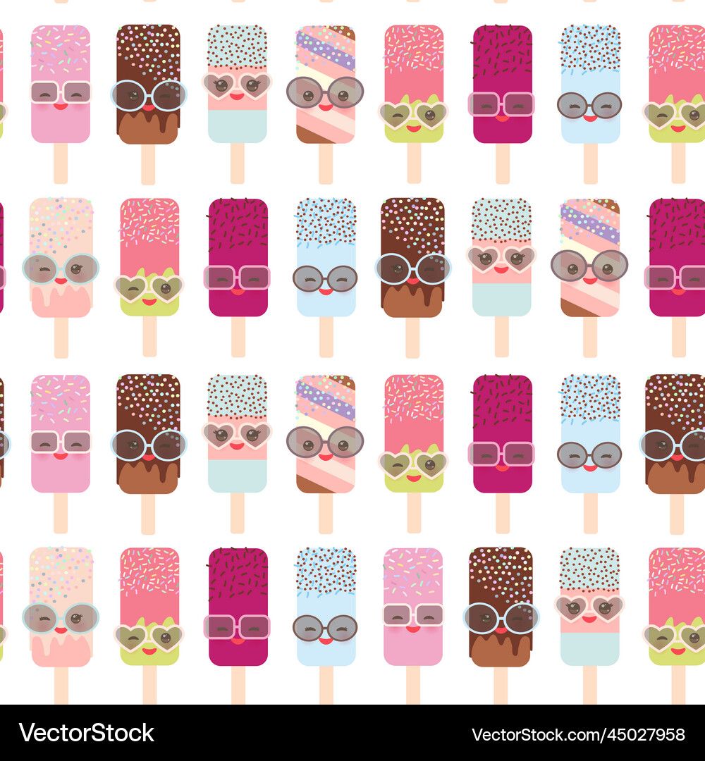 Seamless pattern ice cream ice lolly kawaii Vector Image