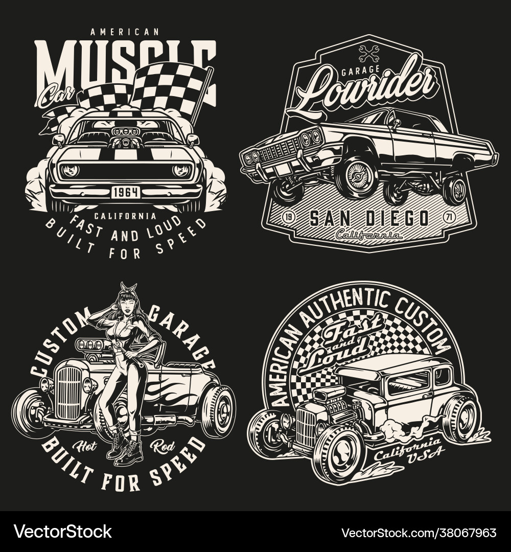 American custom cars vintage emblems Royalty Free Vector