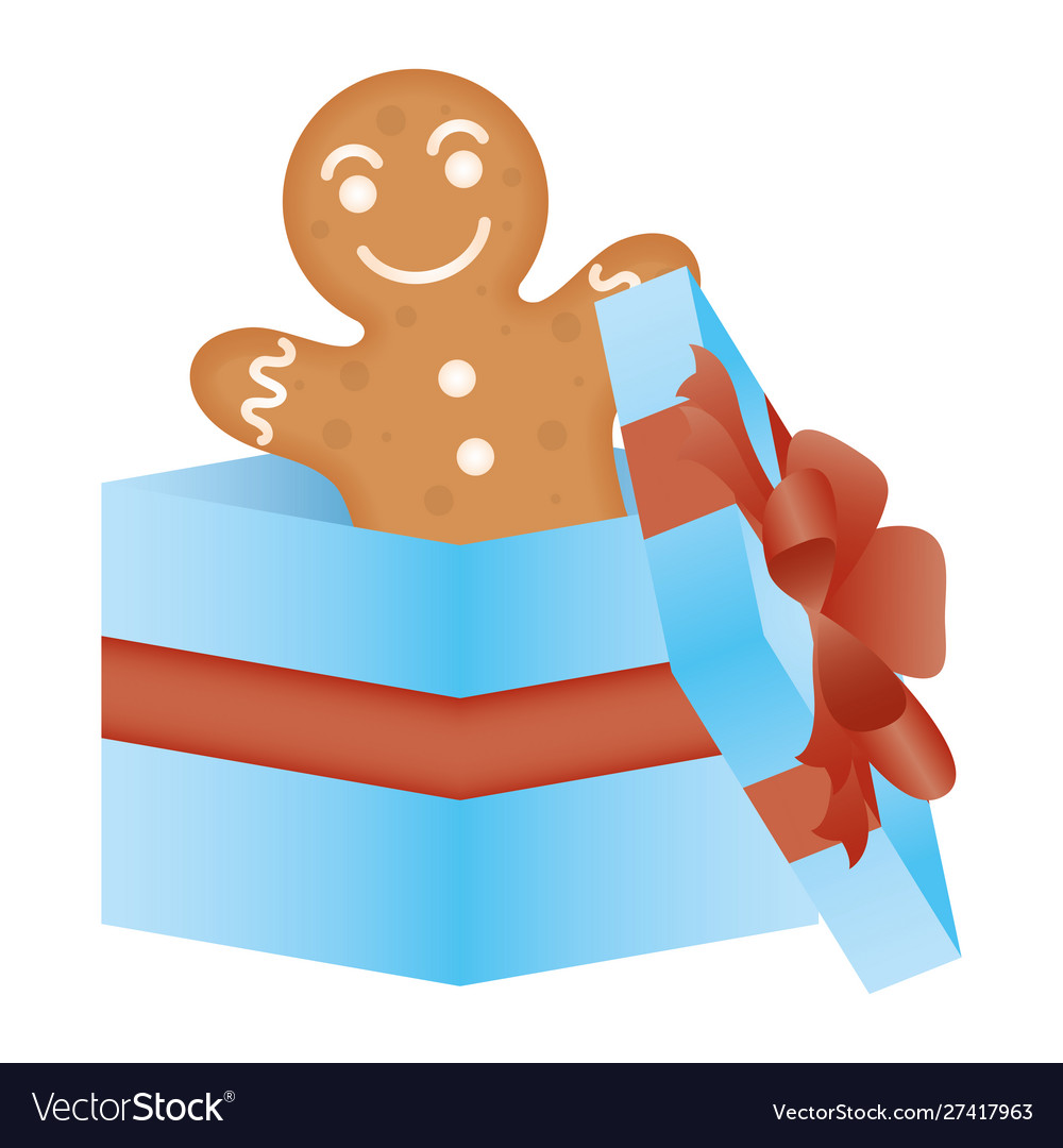 Christmas gift box present with ginger cookie Vector Image