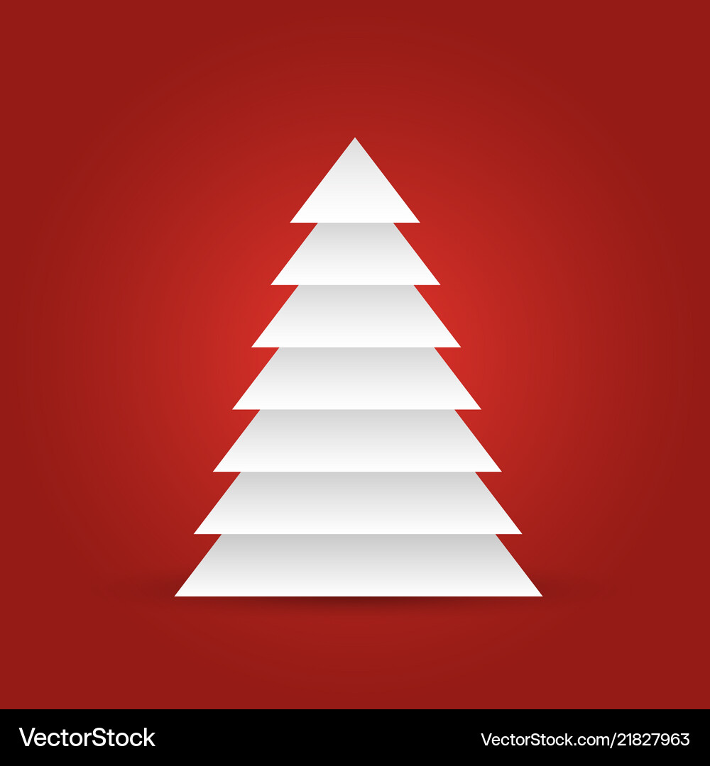 Christmas tree of white layered triangles on red Vector Image