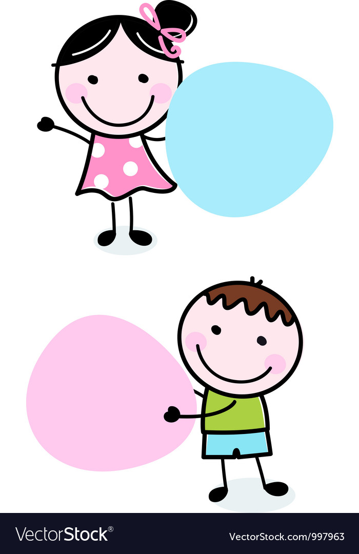 Doodle boy and girl holding blank banners Vector Image