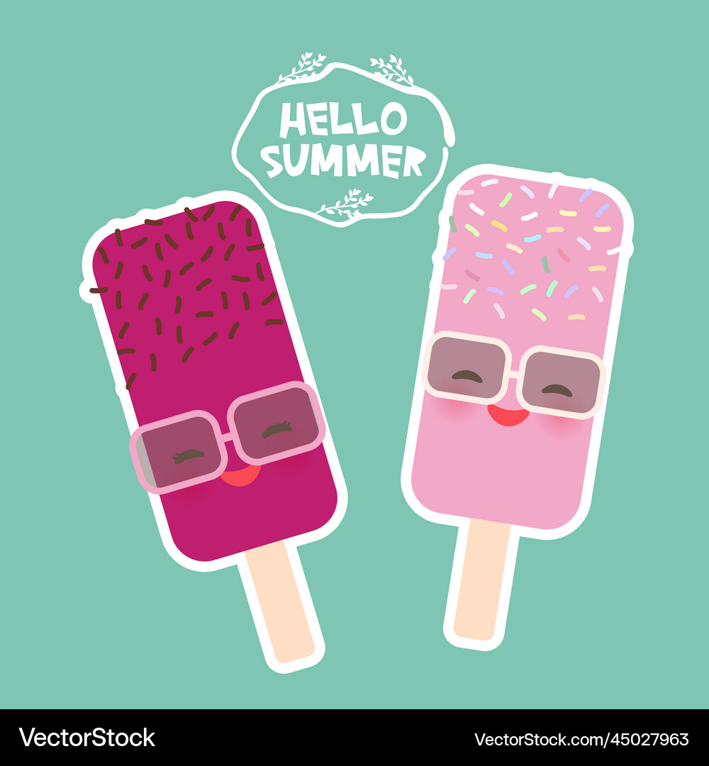 Hello summer set ice cream lolly kawaii Royalty Free Vector