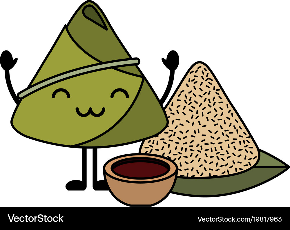 Kawaii rice dumpling with sauce cartoon Royalty Free Vector
