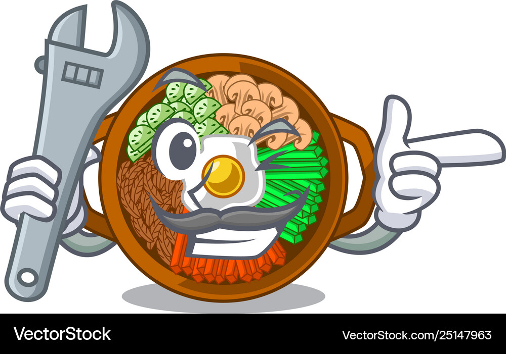 Mechanic plate containing bibimbap cartoon Vector Image