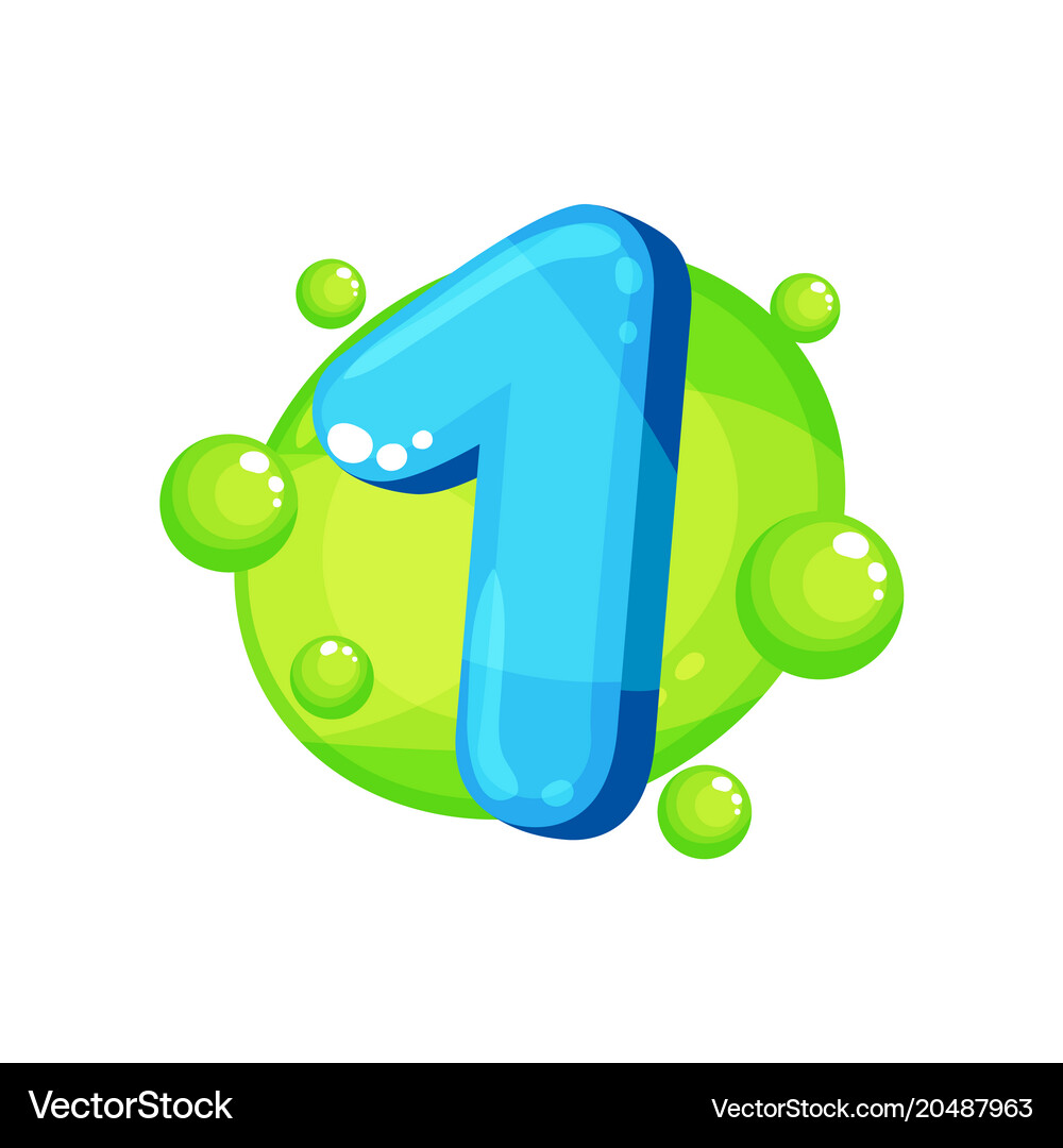 One blue glossy bright number kids font Royalty Free Vector