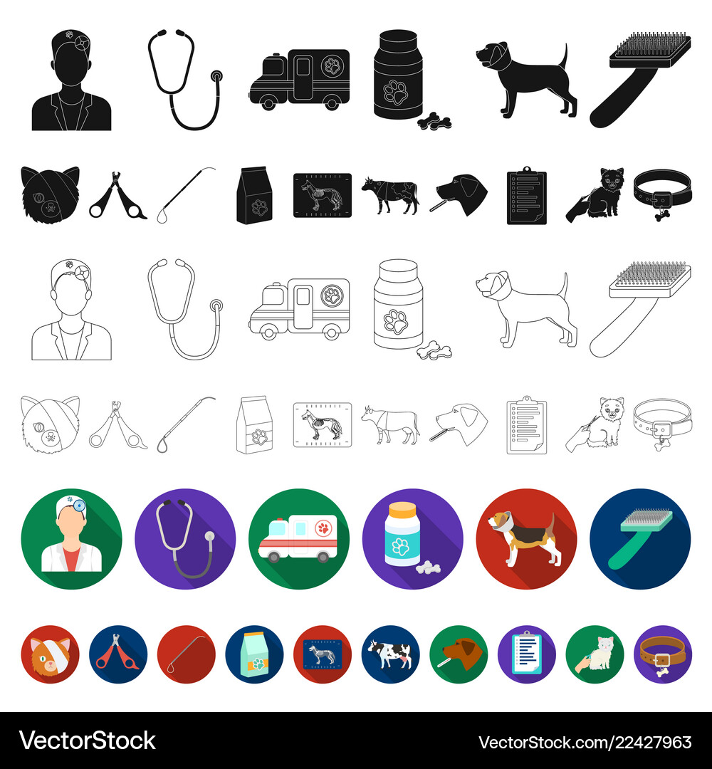 Veterinary clinic flat icons in set collection Vector Image