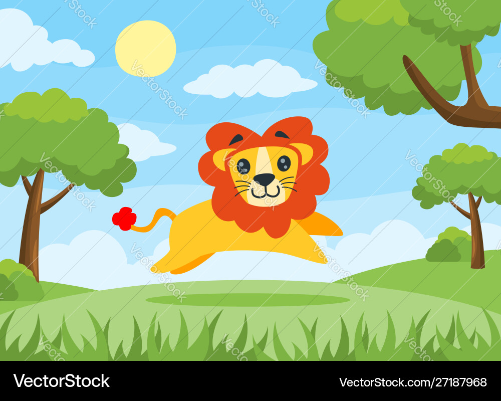 A lion running happily cartoon Royalty Free Vector Image