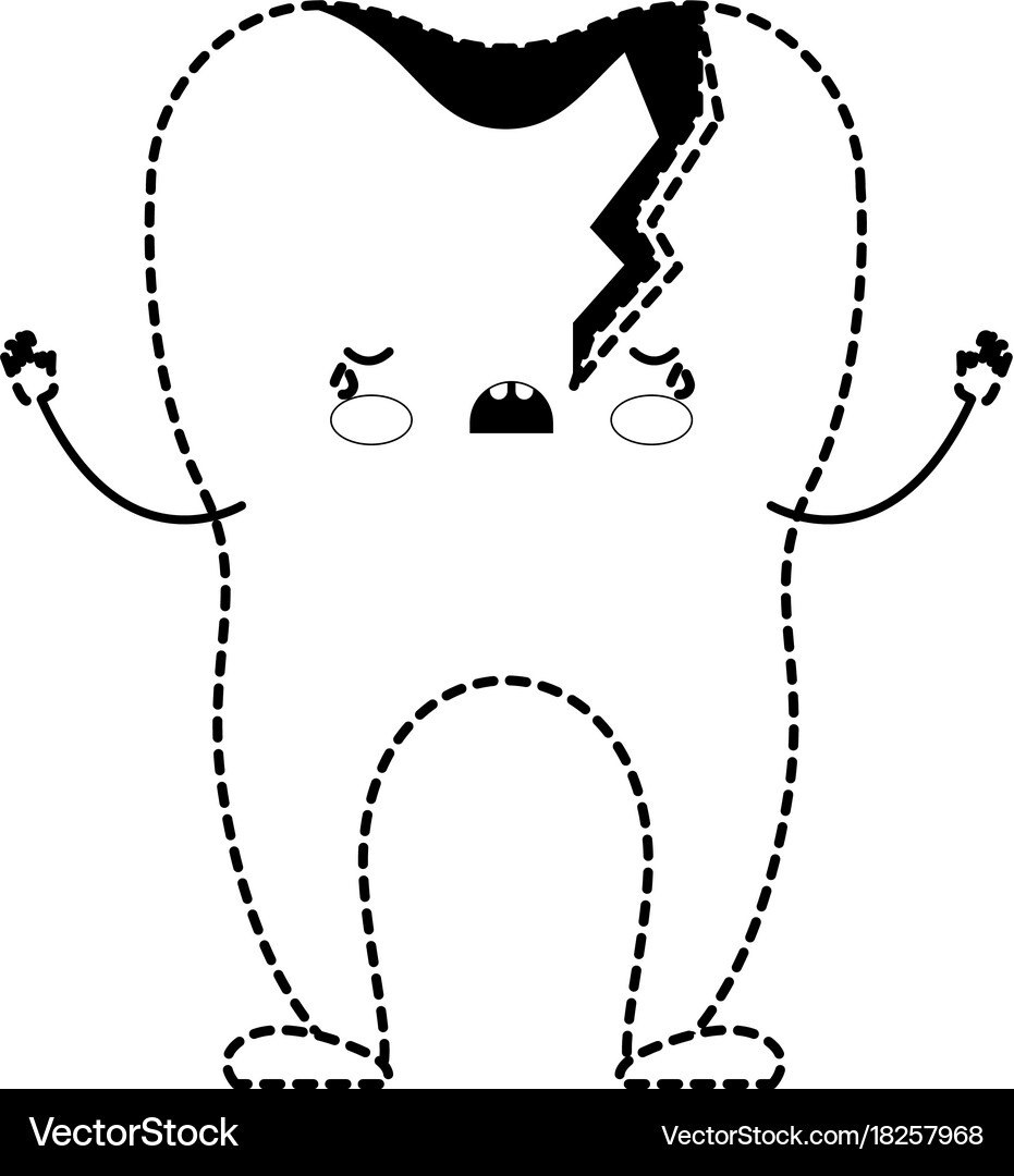 Broken tooth cartoon in black dotted silhouette Vector Image