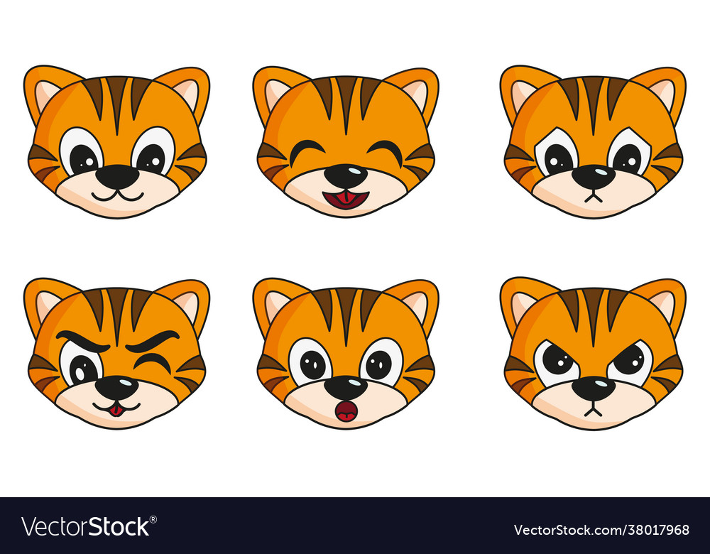 Cheerful cartoon tiger emotion Royalty Free Vector Image