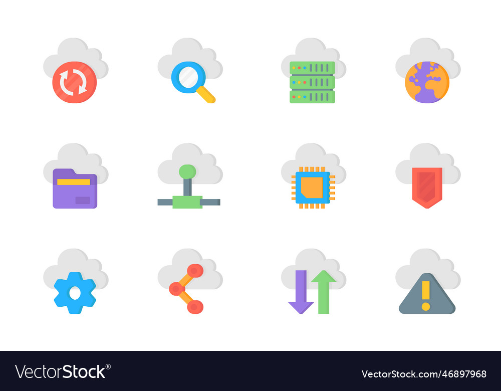 Computer cloud 3d icons set elements Royalty Free Vector