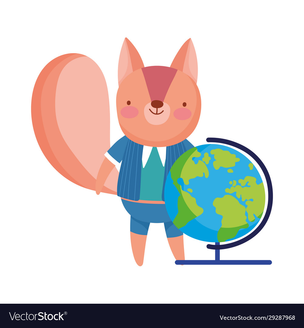 Cute squirrel with globe map class Royalty Free Vector Image