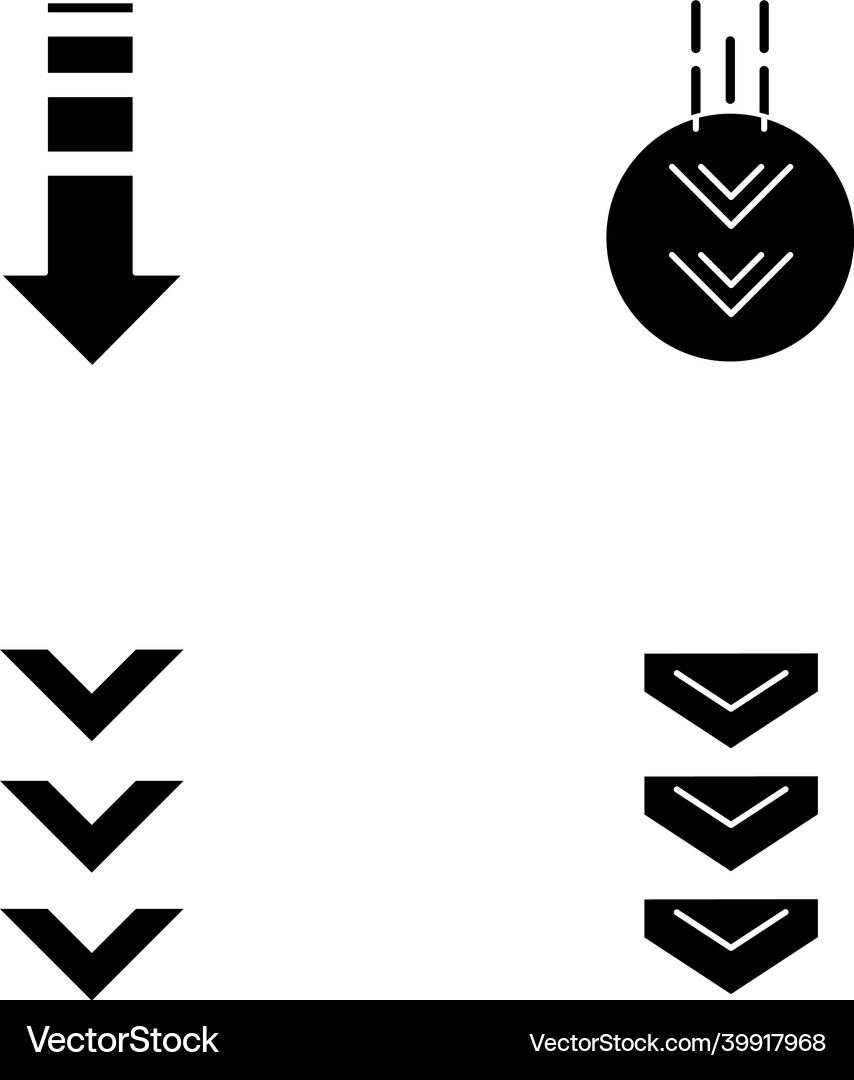 Down arrows black glyph icons set on white space Vector Image