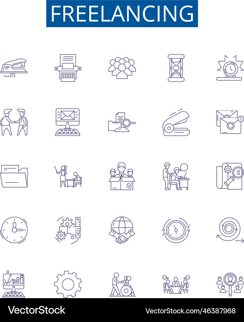 Freelancing line icons signs set design Royalty Free Vector