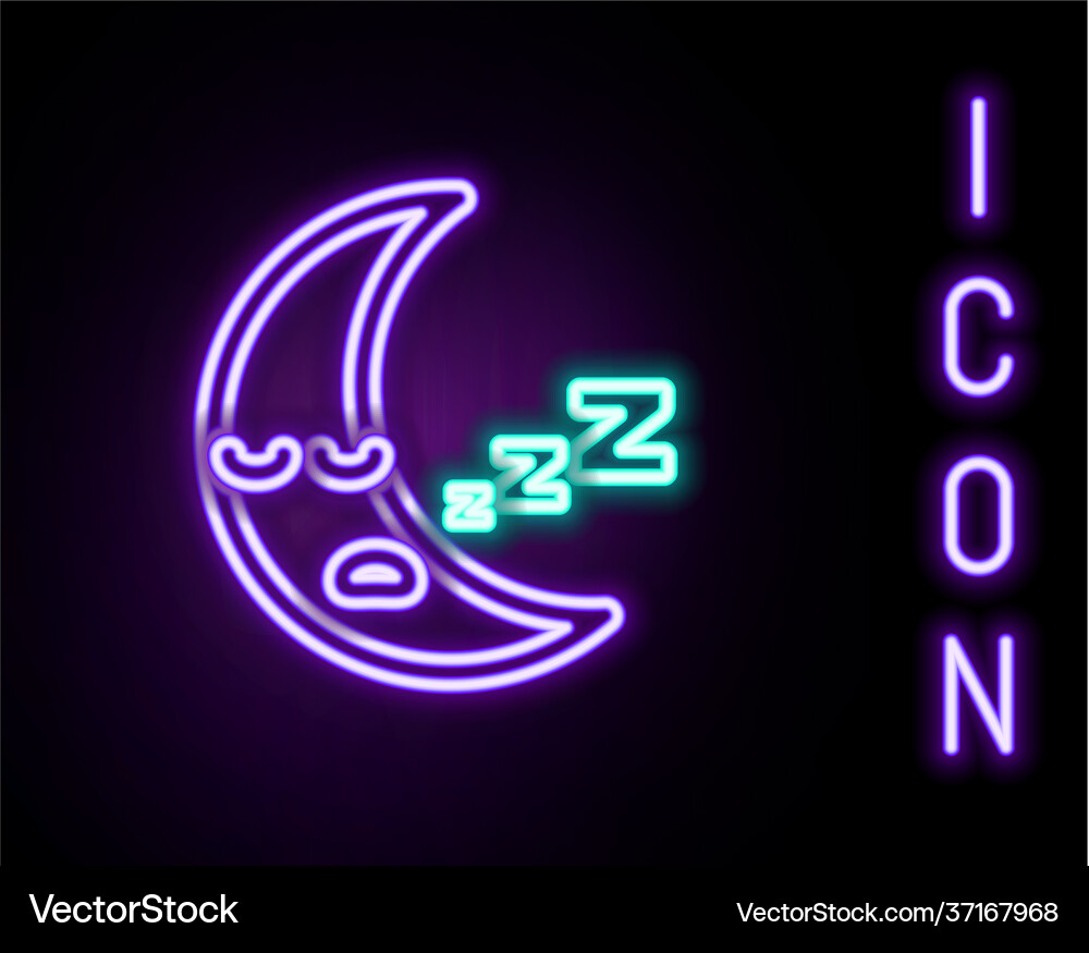 Glowing neon line moon icon isolated on black Vector Image