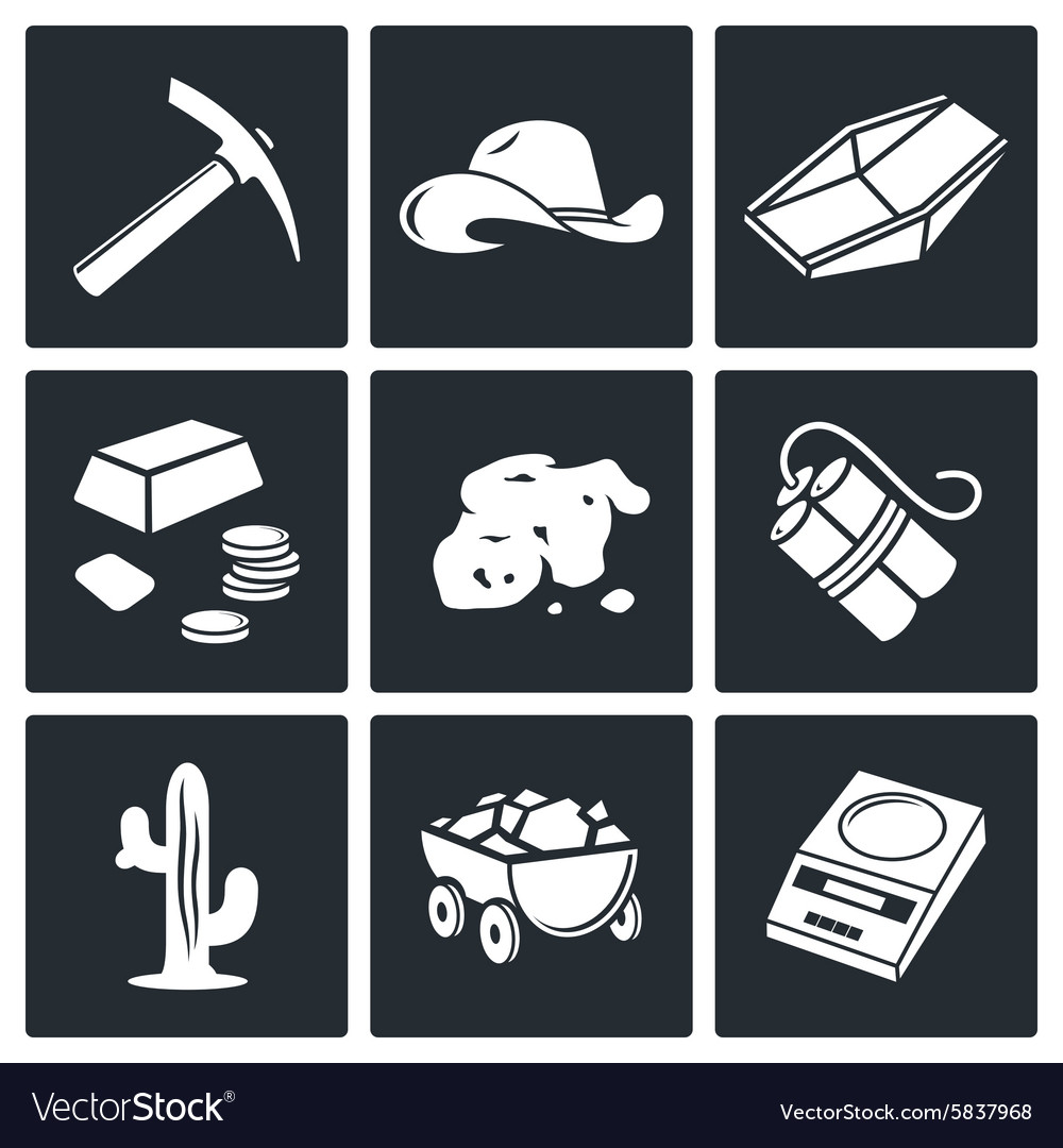 Gold mining Icons Set Royalty Free Vector Image Gold mining Icons Set Royalty Free Vector Image