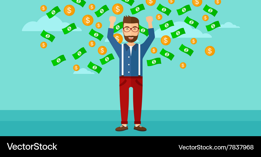 Happy man with flying money Royalty Free Vector Image