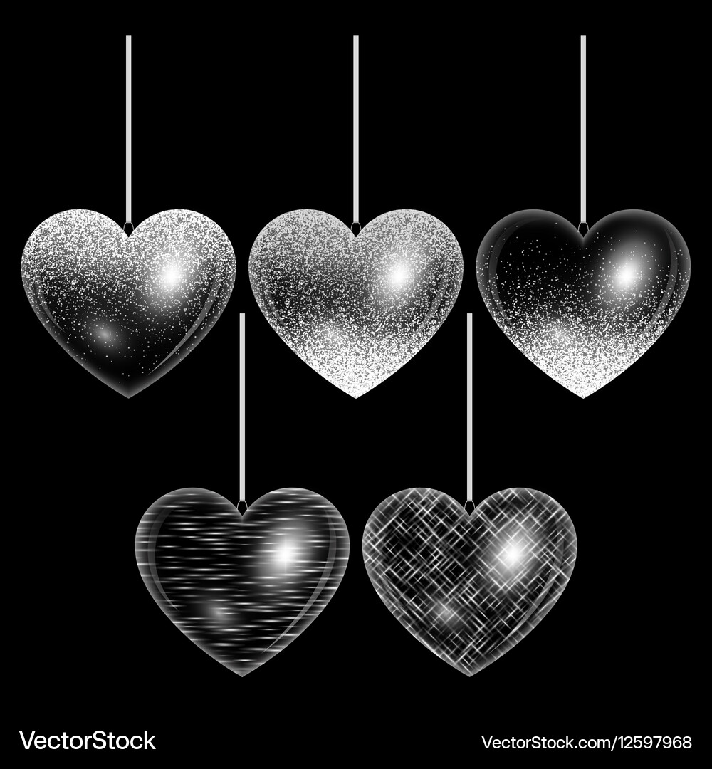 Set of hearts in silver style Royalty Free Vector Image