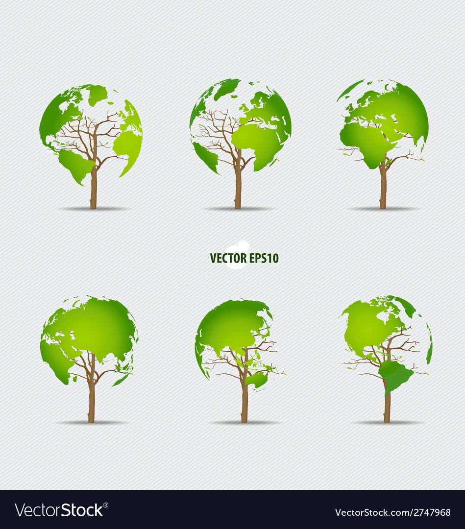 Tree shaped world map Royalty Free Vector Image