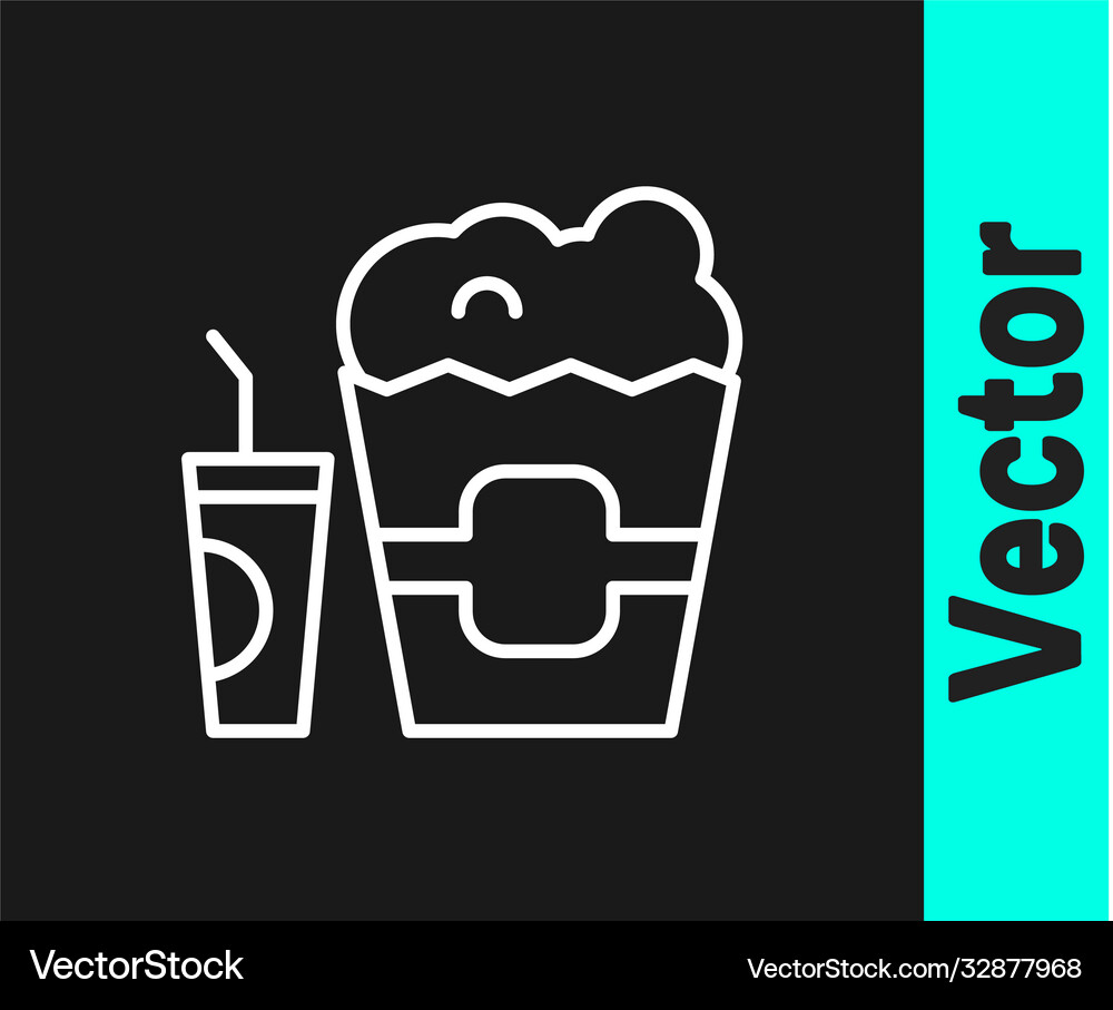 White line popcorn in cardboard box and paper Vector Image