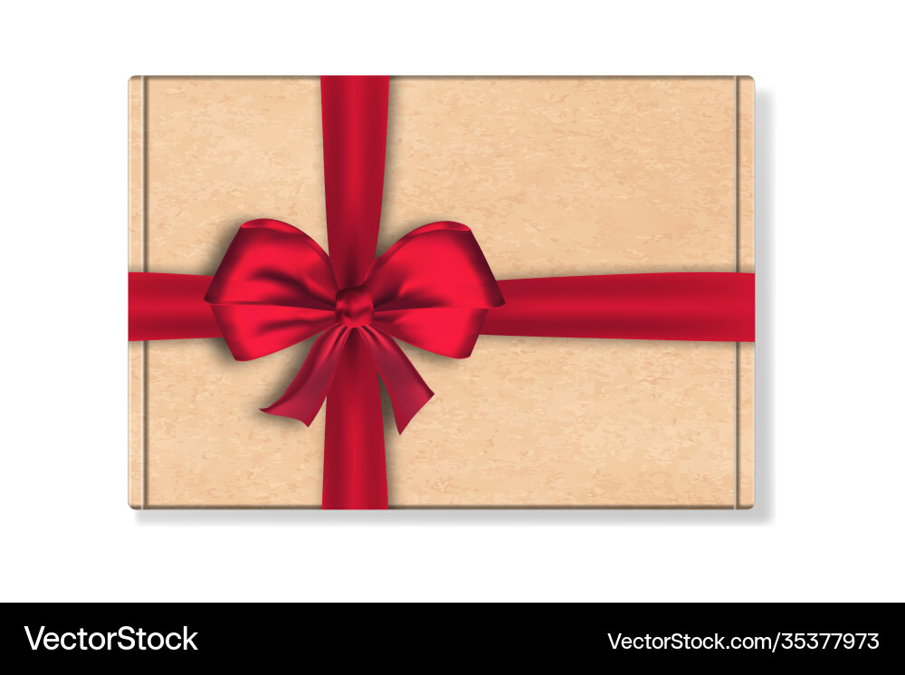 Cardboard package box with big red ribbon bow Vector Image