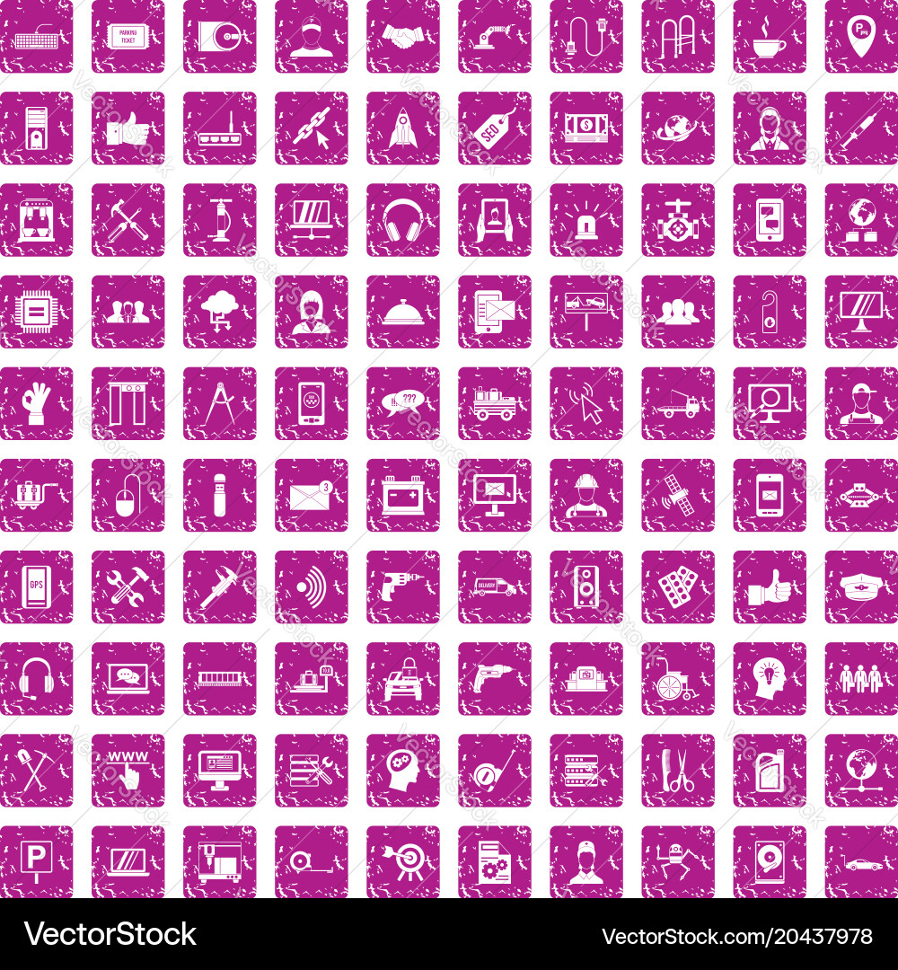 100 support icons set grunge pink Royalty Free Vector Image