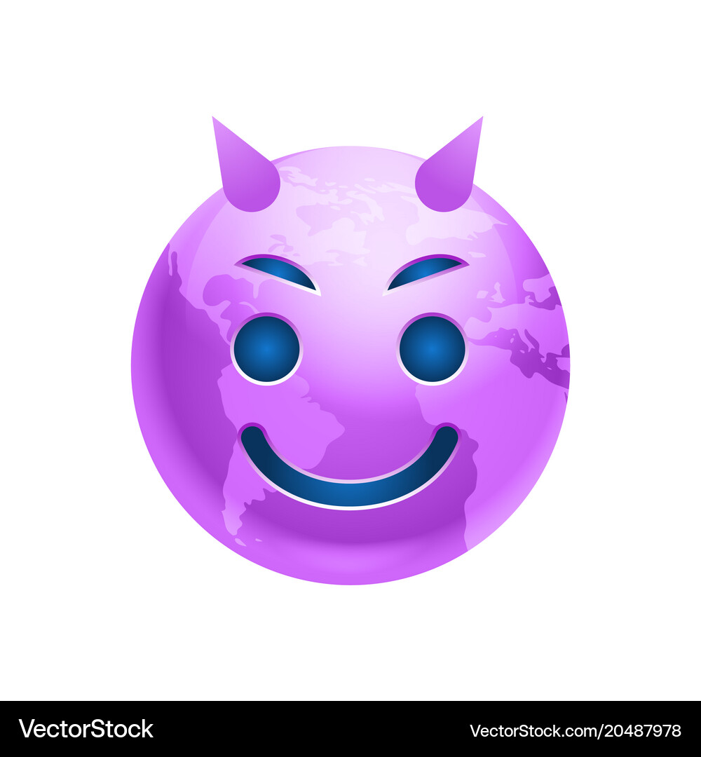 Cartoon earth face devil smile icon funny planet Vector Image