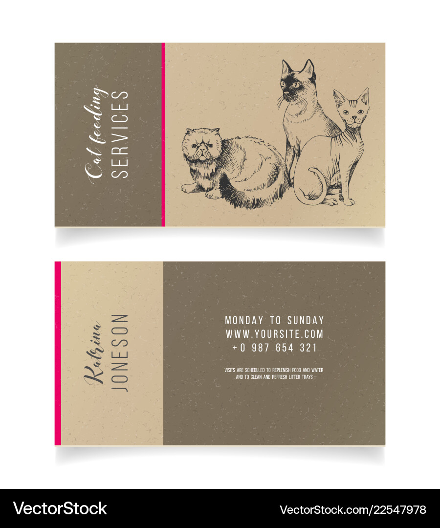 Cat feeding services business card Royalty Free Vector Image