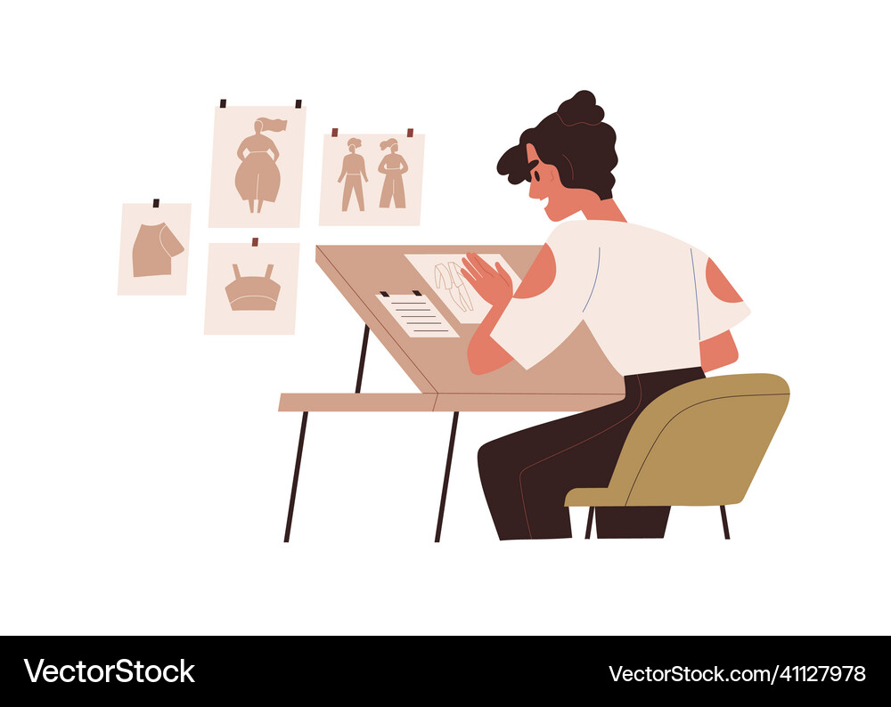 Fashion designer at work creating clothes Vector Image