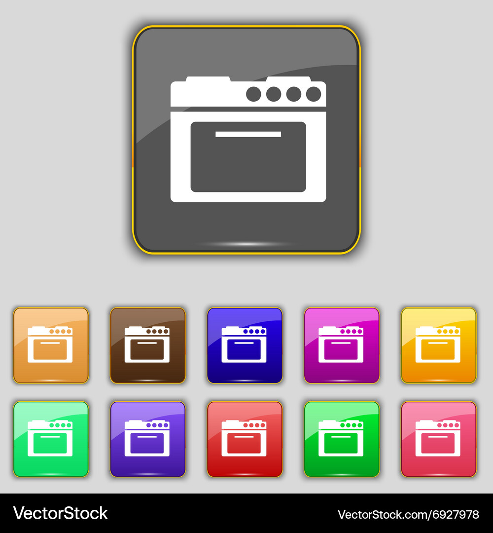 Kitchen stove icon sign set with eleven colored Vector Image
