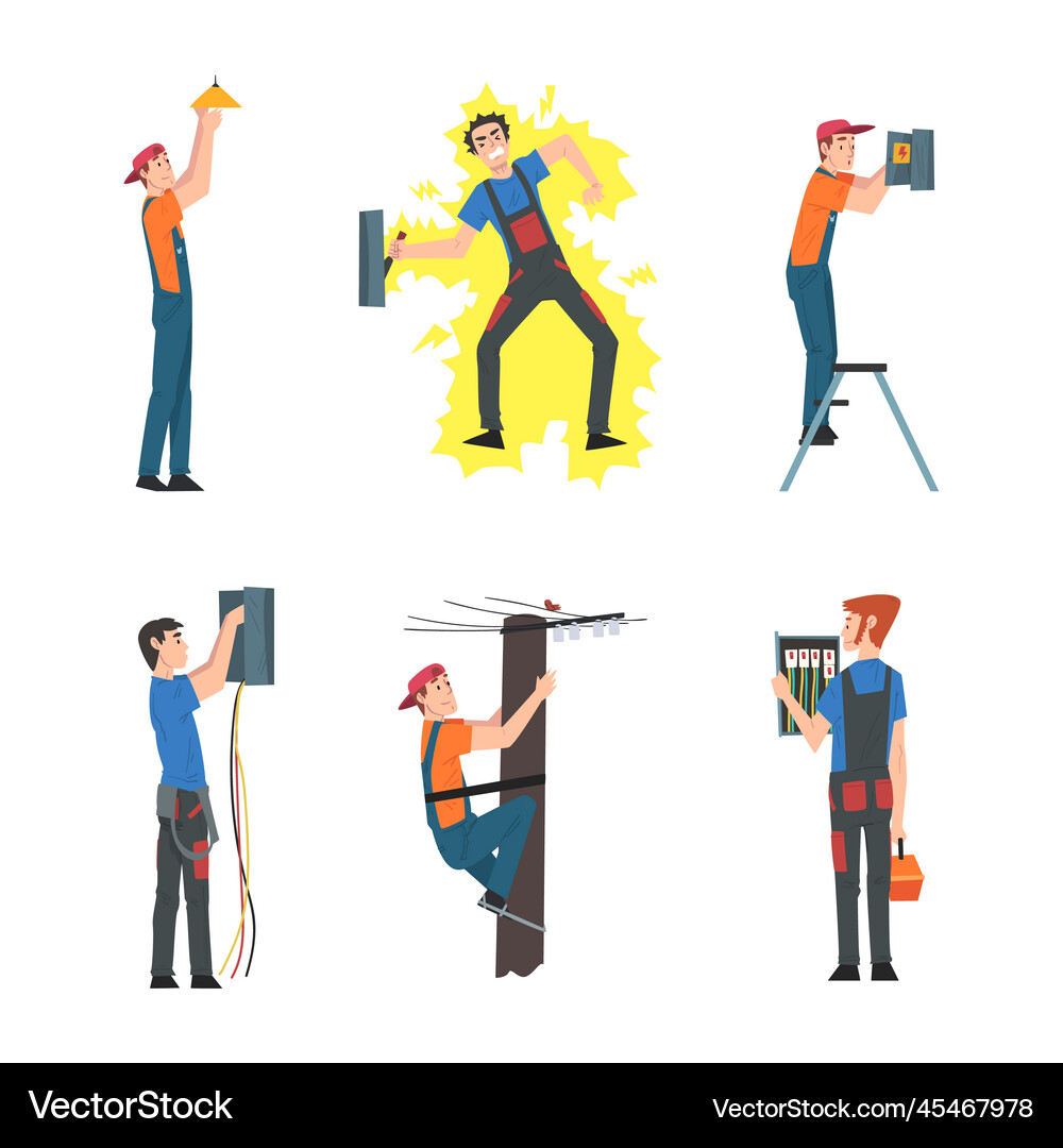 Man electrician in overall fixing electrical Vector Image