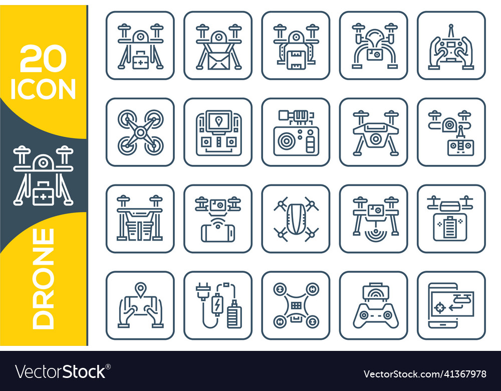 Set of drone line iconseditable simple line Vector Image