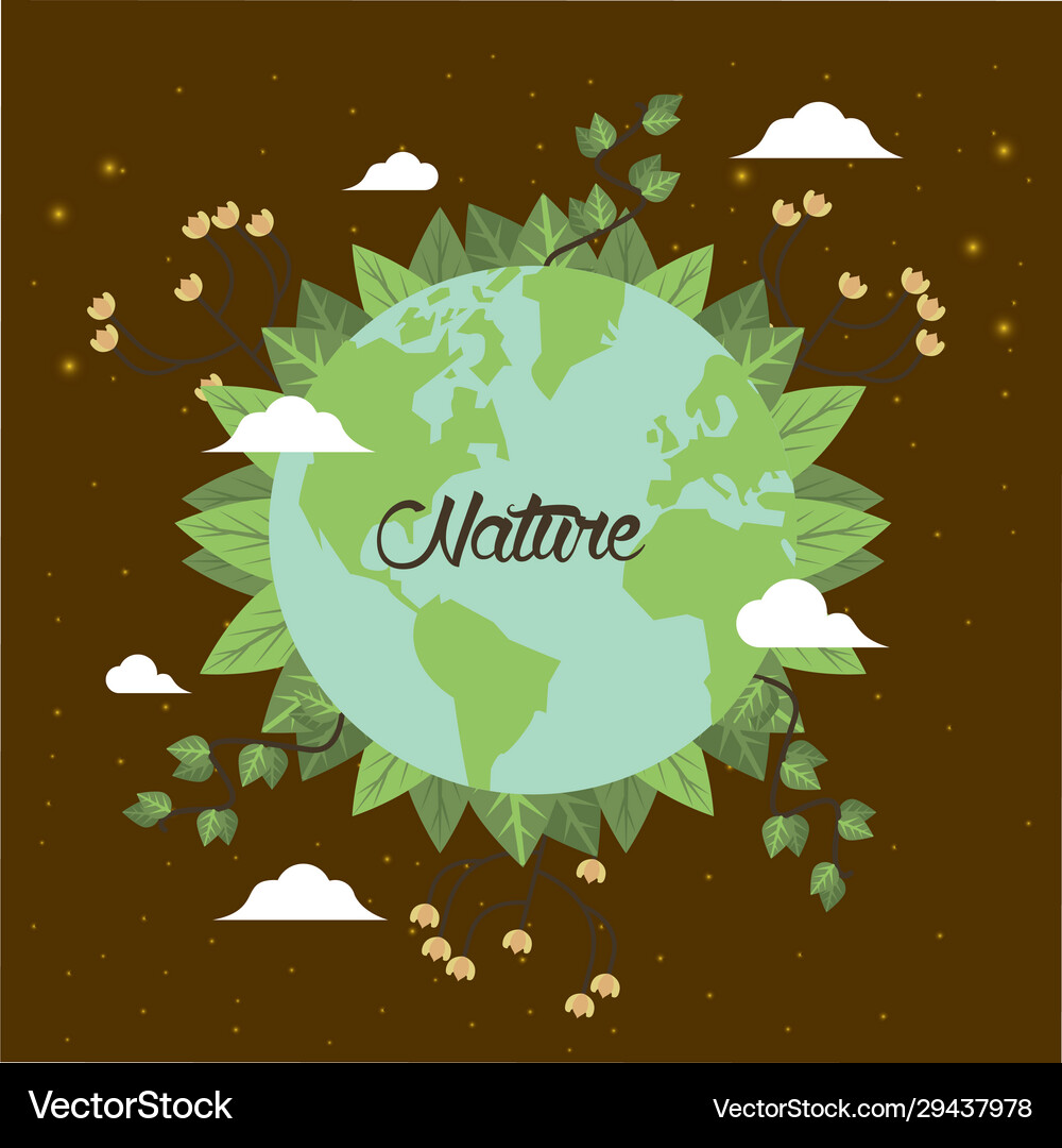 World planet earth with leafs plant Royalty Free Vector