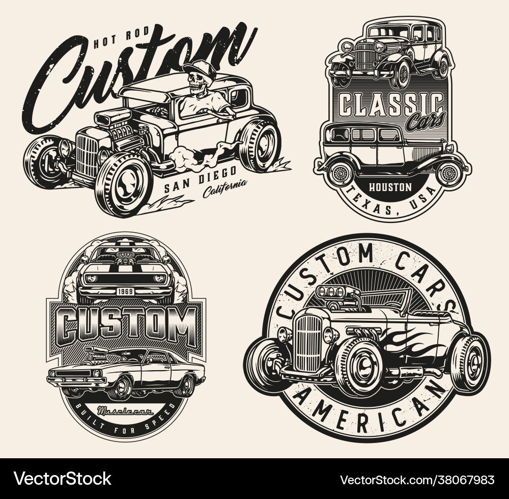 Custom cars vintage labels Royalty Free Vector Image