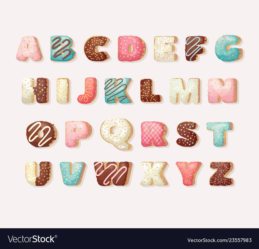 English sweet donut alphabet children Royalty Free Vector