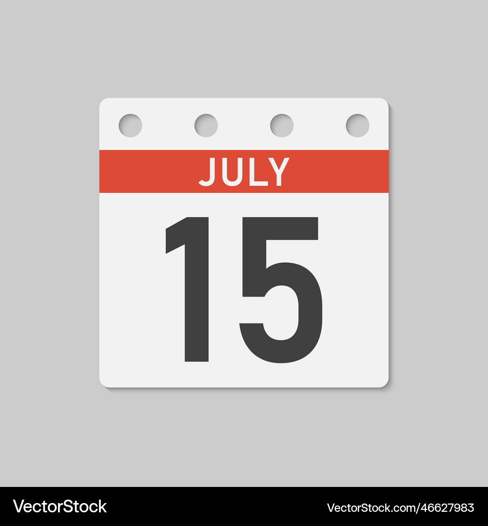 Icon page calendar day - 15 july Royalty Free Vector Image