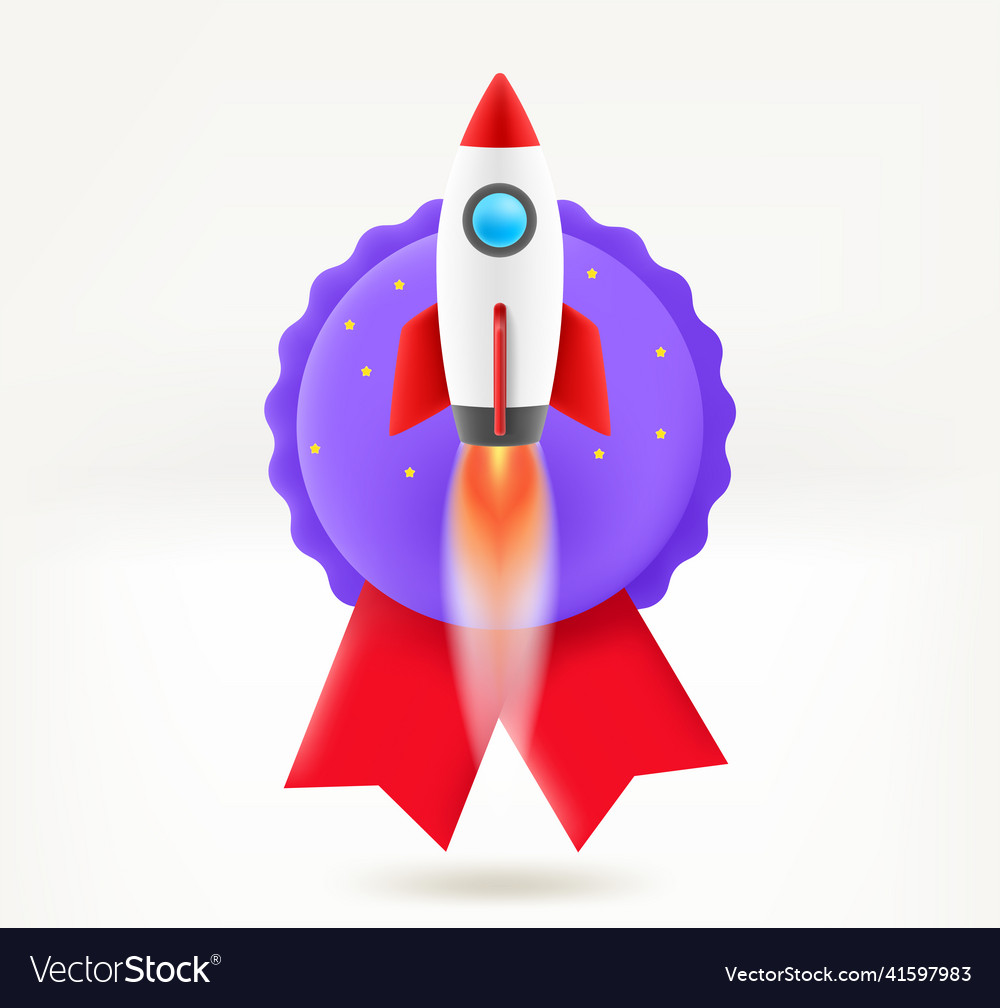 Insignia with rocket launch 3d icon Royalty Free Vector
