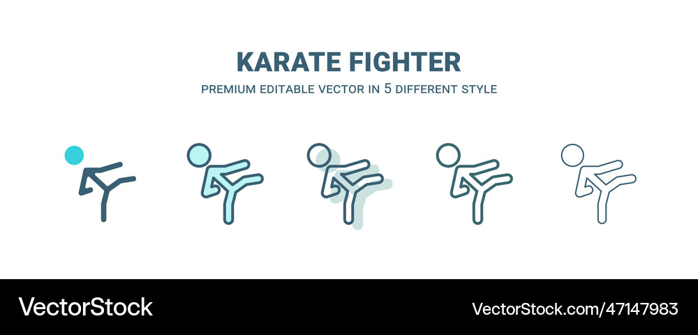 Karate fighter icon in 5 different style outline Vector Image